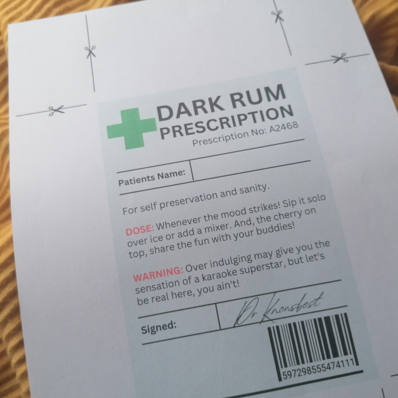 Dark Rum Prescription Label - Design My Post
